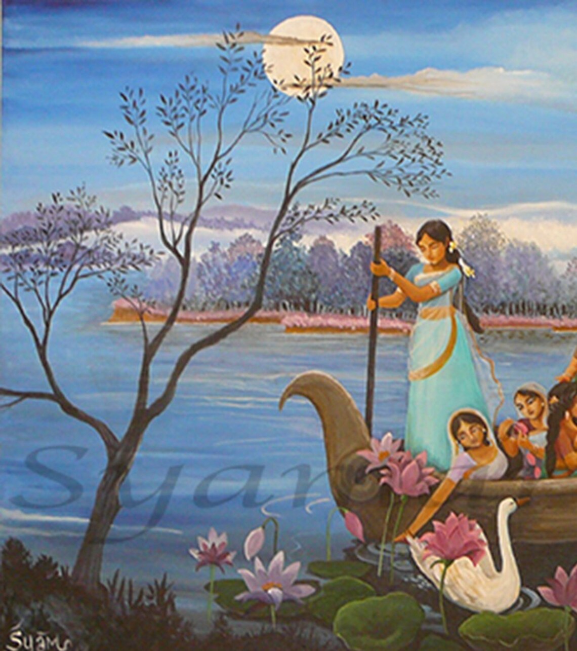 Krishna Radha Blue Boat Festival Full Moon Large Devotional Art ...