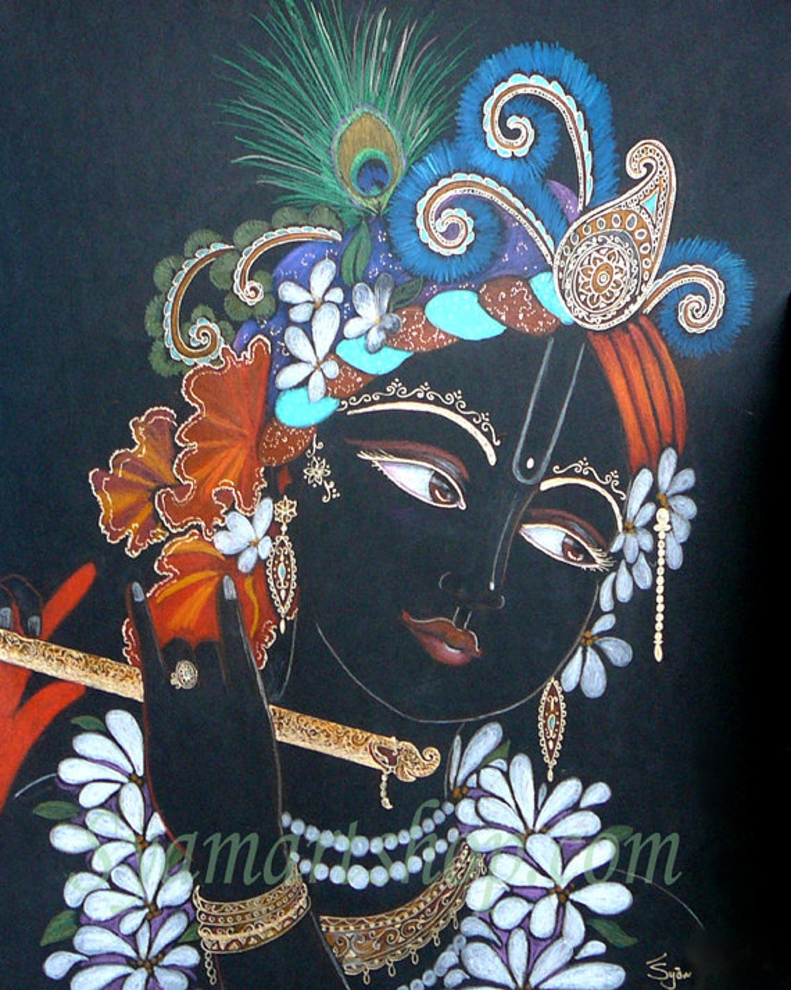 Krishna Gopal Flute Player Drawing Original Large Krsna Art Print in ...