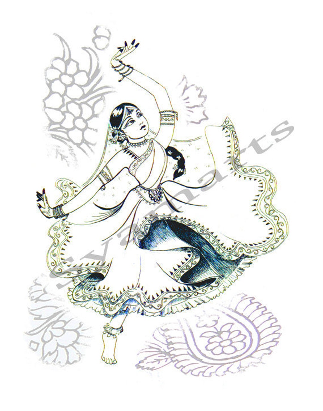 The Dancer Archival Art Print. Ink Line Drawing, Line Art, Indian ...