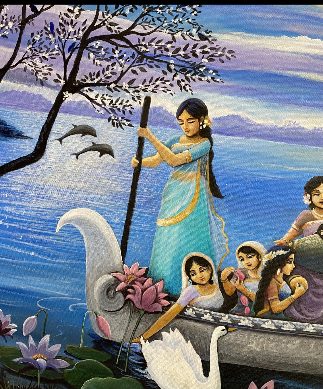 ORIGINAL Art Radha Krishna Boat Pastime Painting by Syam Marquez 24x36 ...