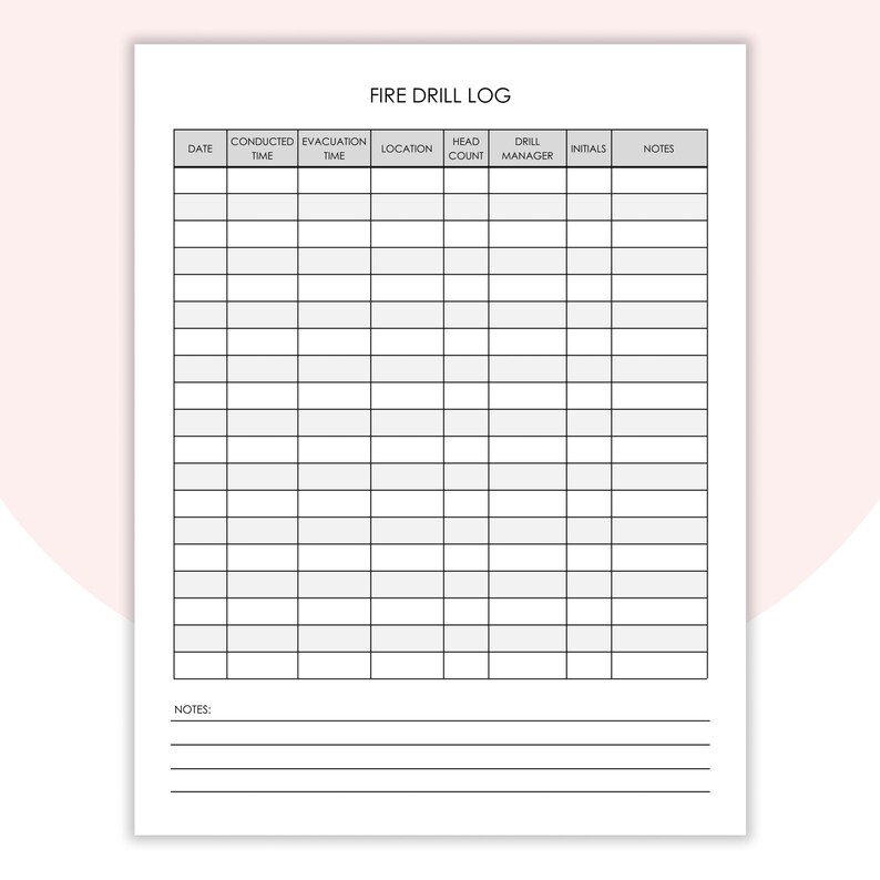 Fire Drill Log Sheet - Evacuation Time Tracker - Head Count Record ...