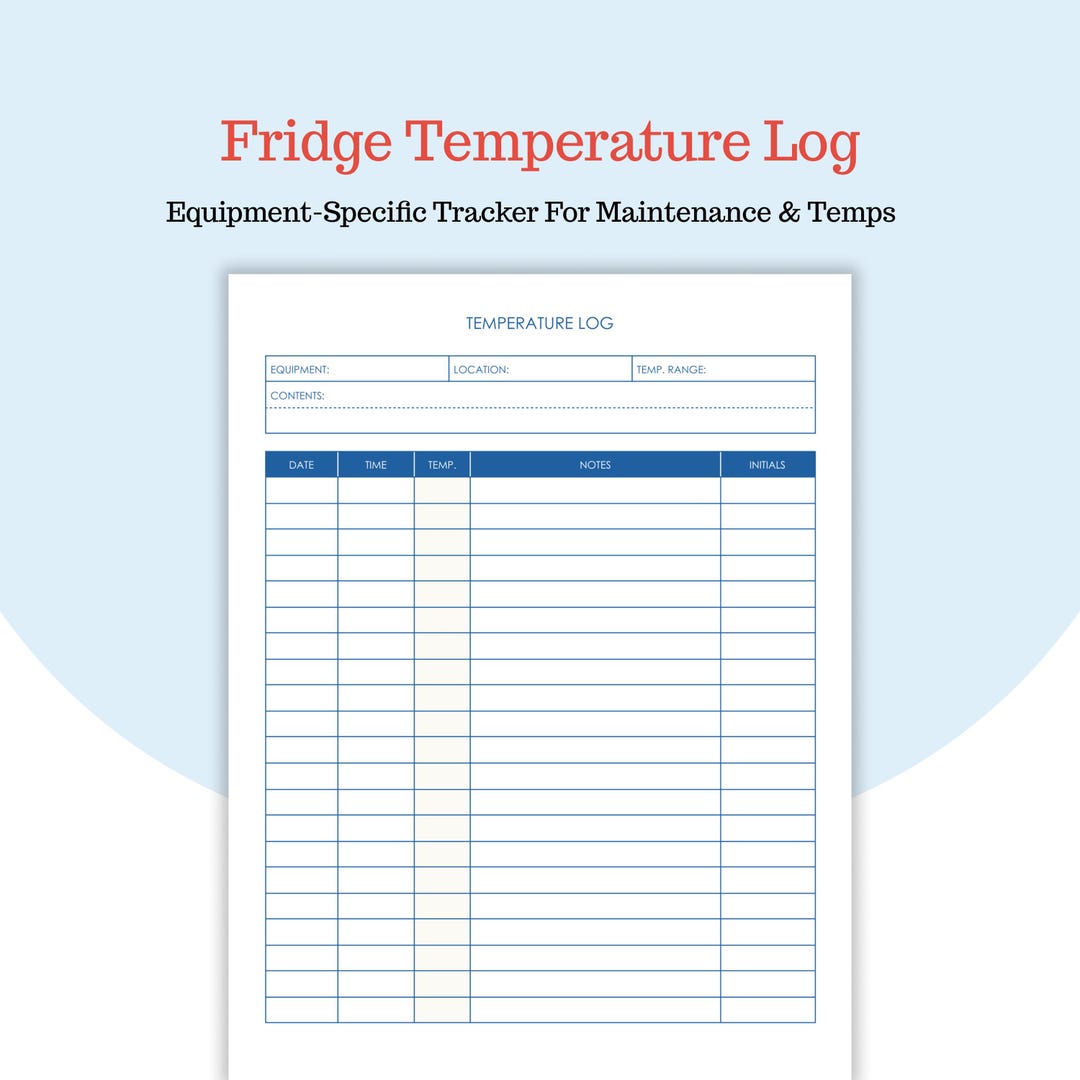 Temperature Log Sheet - Equipment ID Header - Initials Column - Google ...
