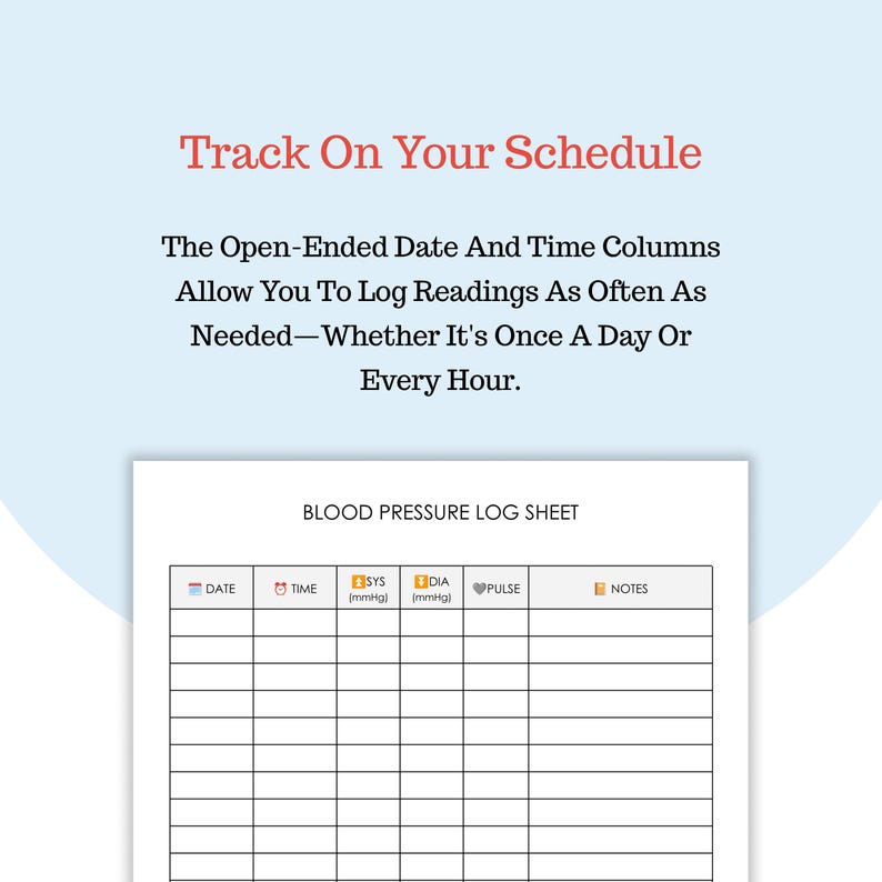 Blood Pressure Log Sheet Google Docs & PDF - Simple BP Tracker - Pulse ...