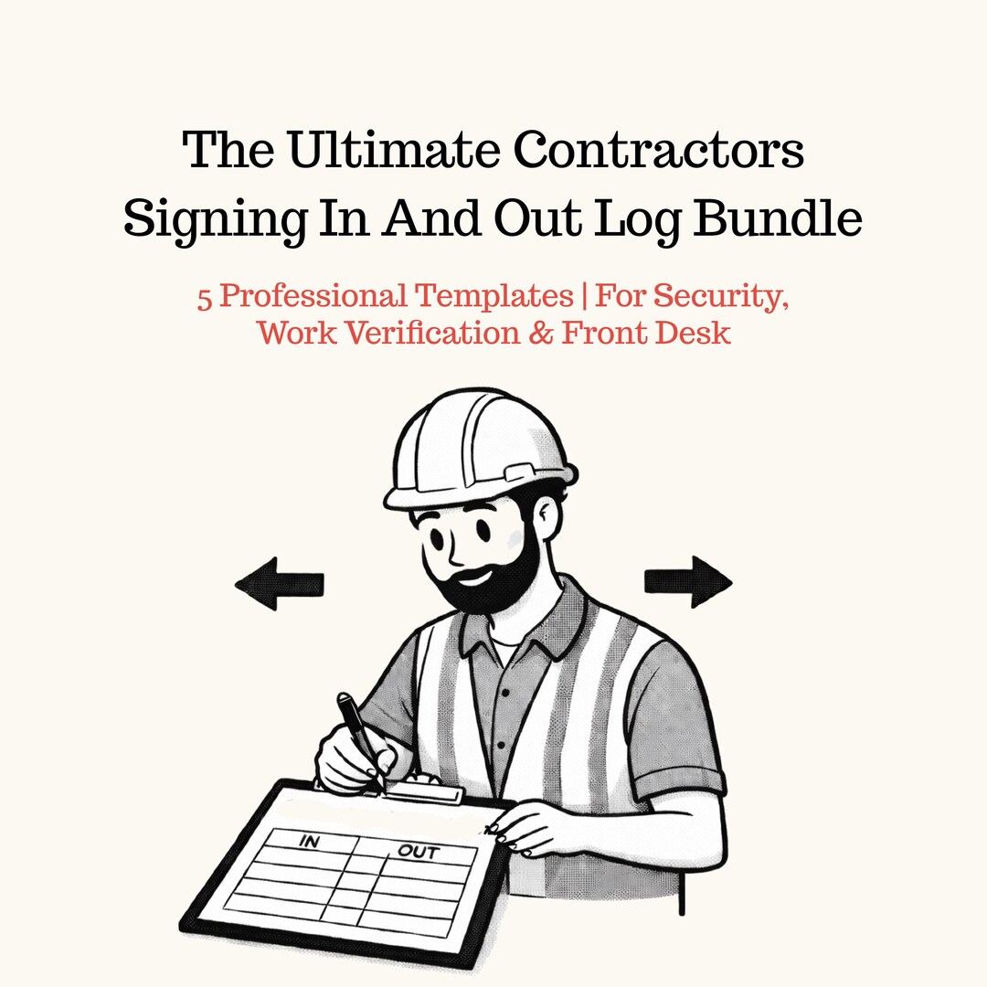 Contractor Sign in Bundle - 5 Visitor Log Templates - Work Detail Forms ...