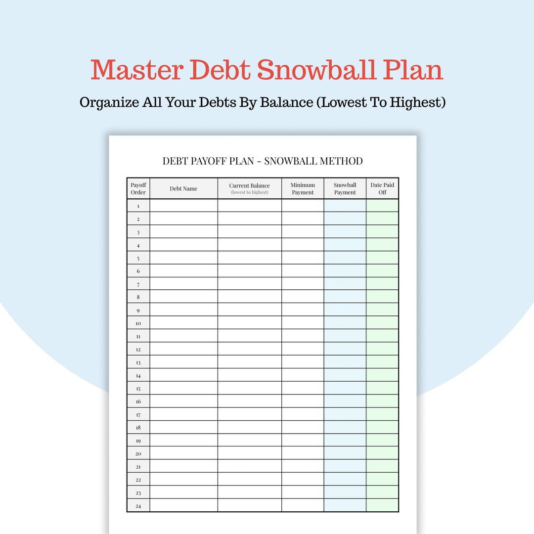 Debt Snowball Worksheet - Master Debt List - Lowest to Highest Balance ...