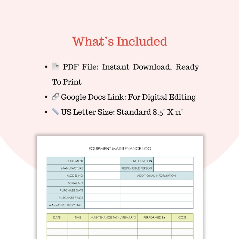 Equipment Maintenance Log - Warranty Expiry Tracker - Purchase Price ...