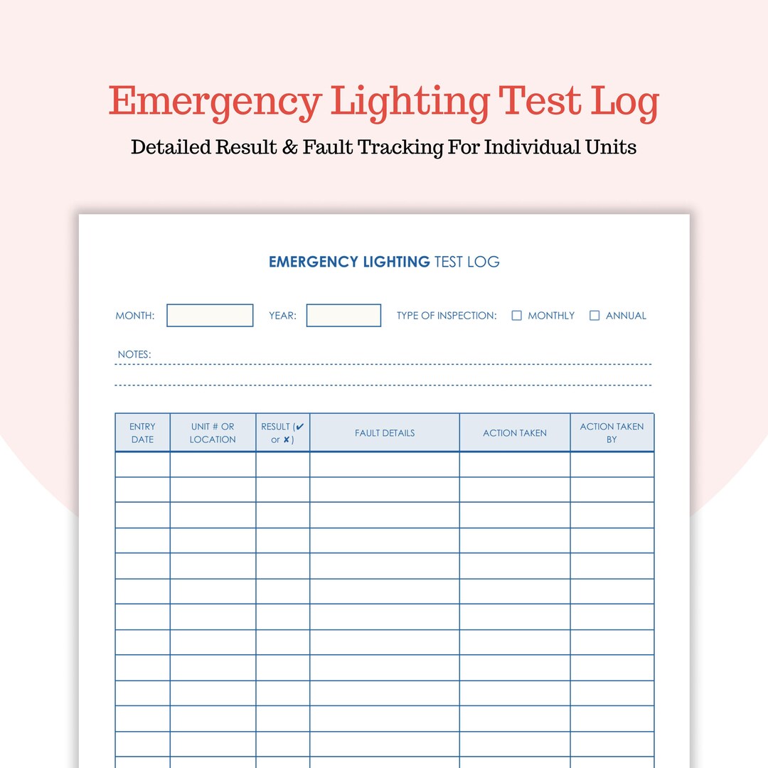 Emergency Lighting Test Log - Monthly Annual Checkboxes - Unit Number ...