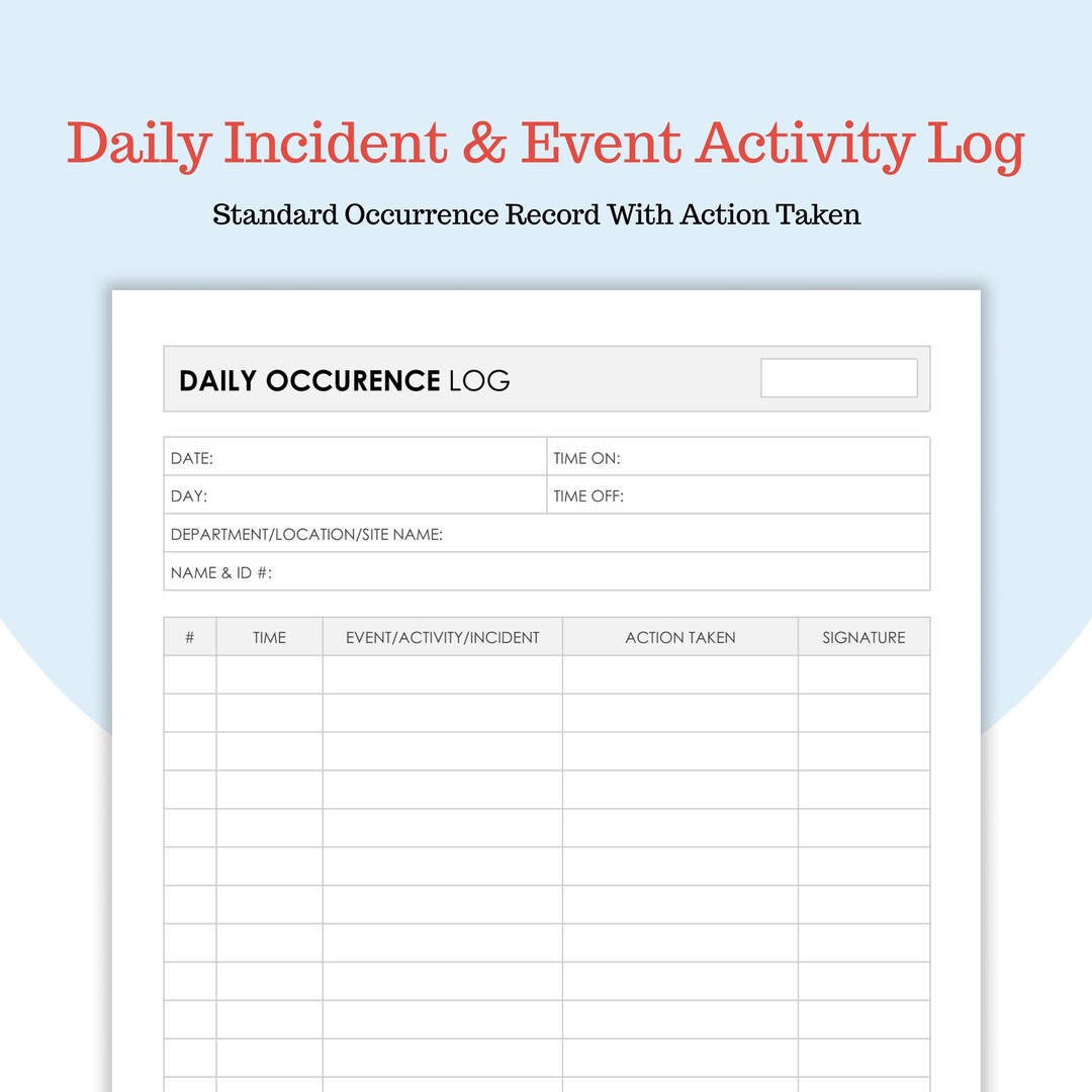 Daily Occurrence Log - Name and ID Number - Department Location ...