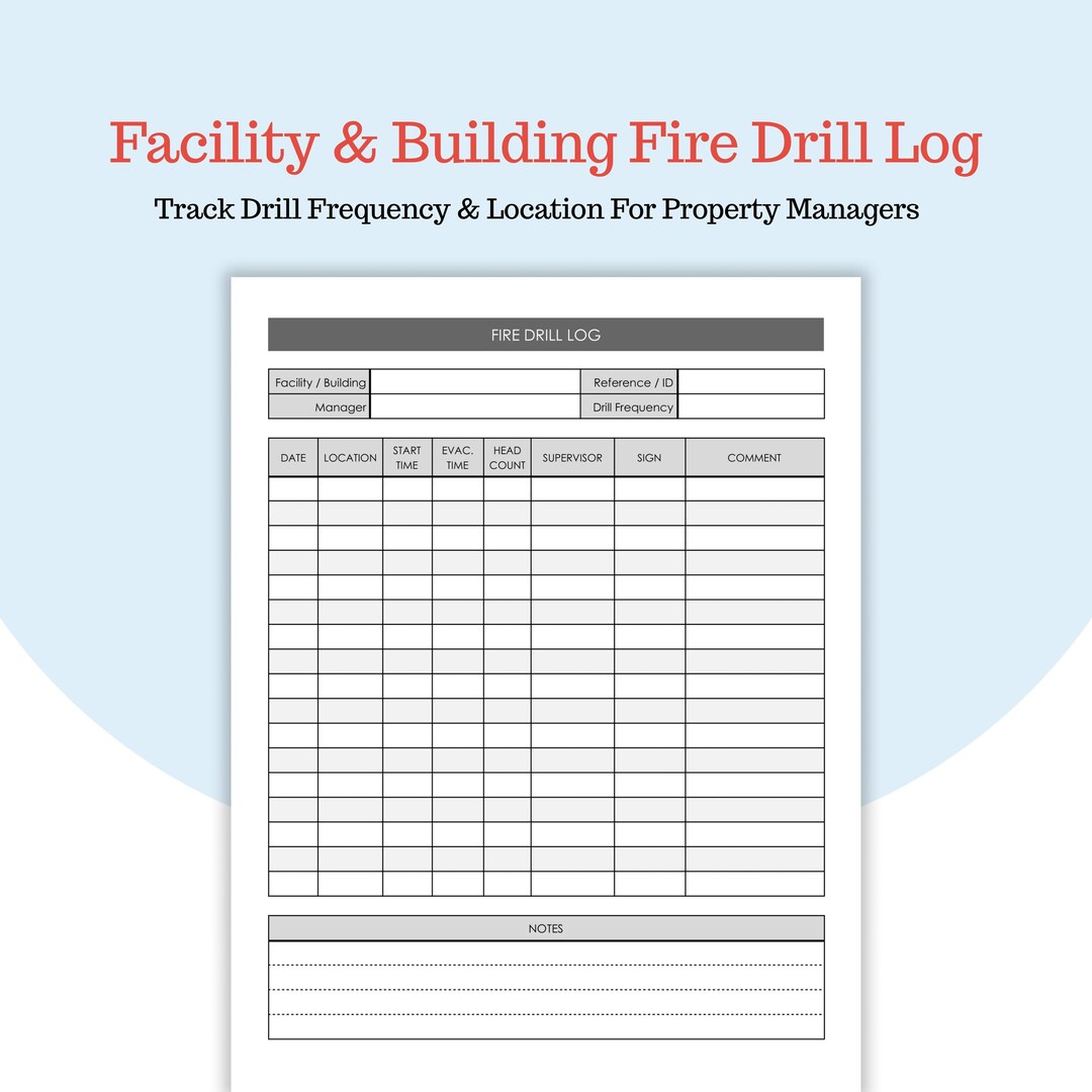 Fire Drill Log With Facility Header - Building Reference ID - Drill ...