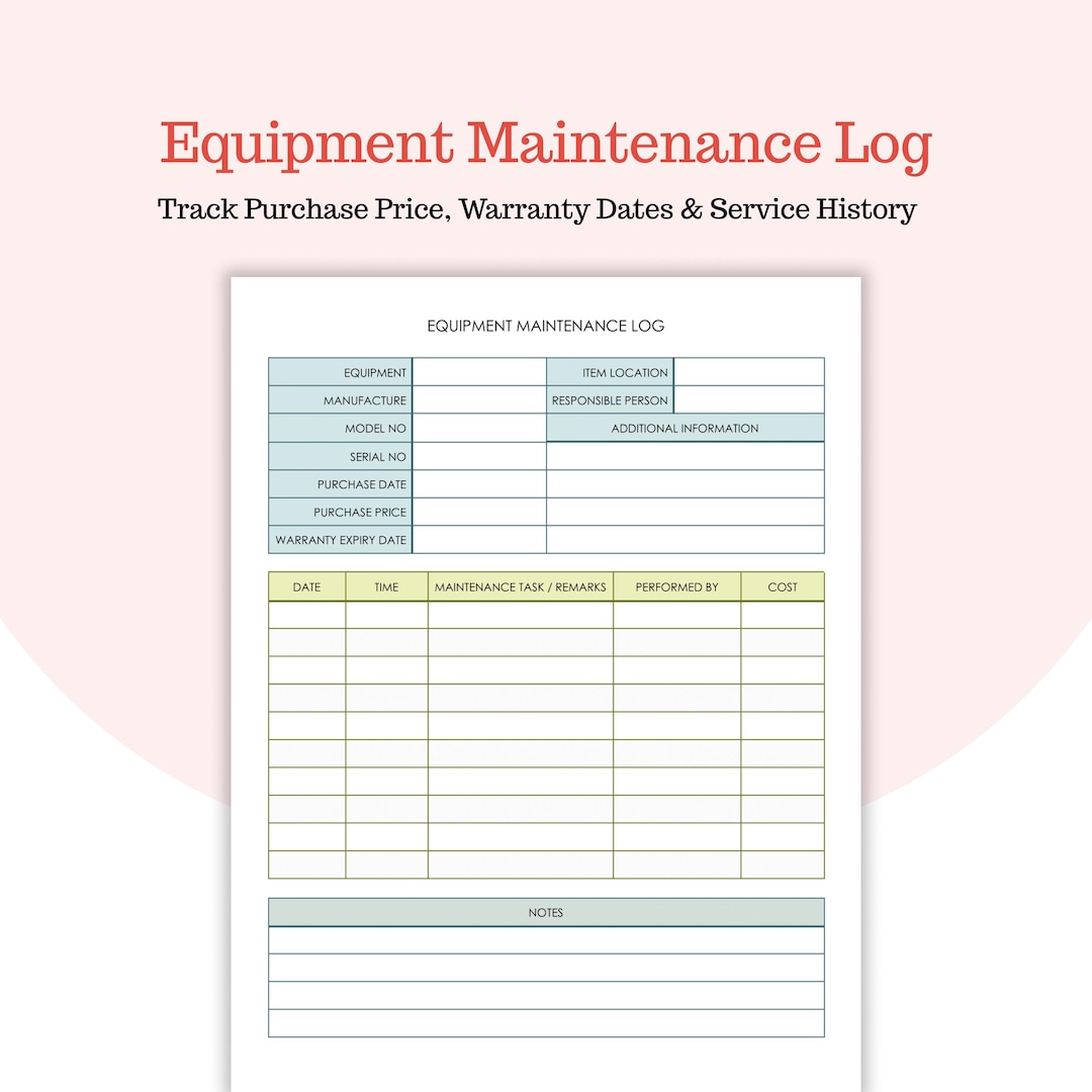 Equipment Maintenance Log - Warranty Expiry Tracker - Purchase Price ...