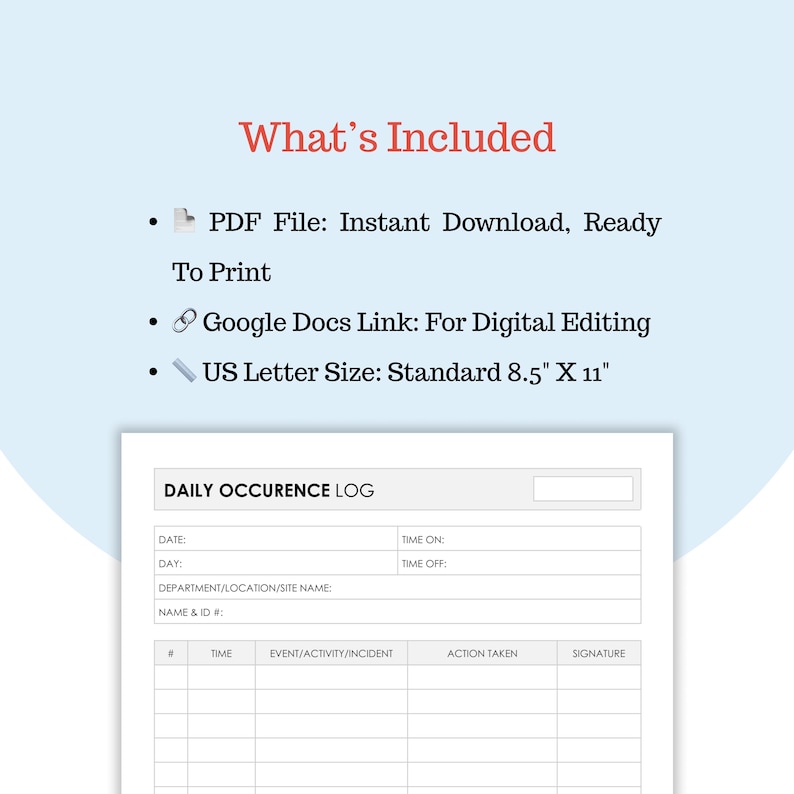 Daily Occurrence Log - Name and ID Number - Department Location ...