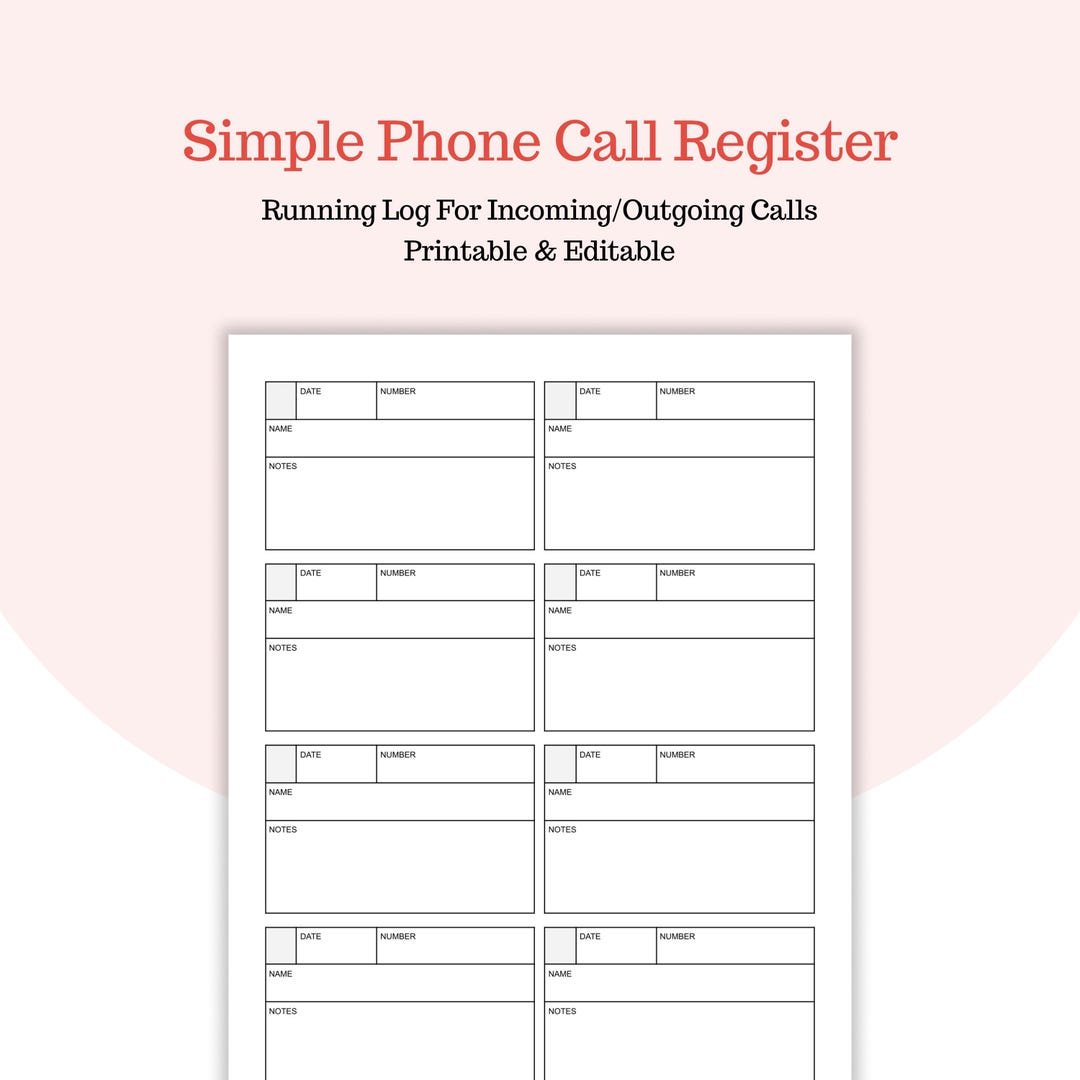 Simple Phone Call Log - Name Number Notes - Quick Voice Message Sheet ...