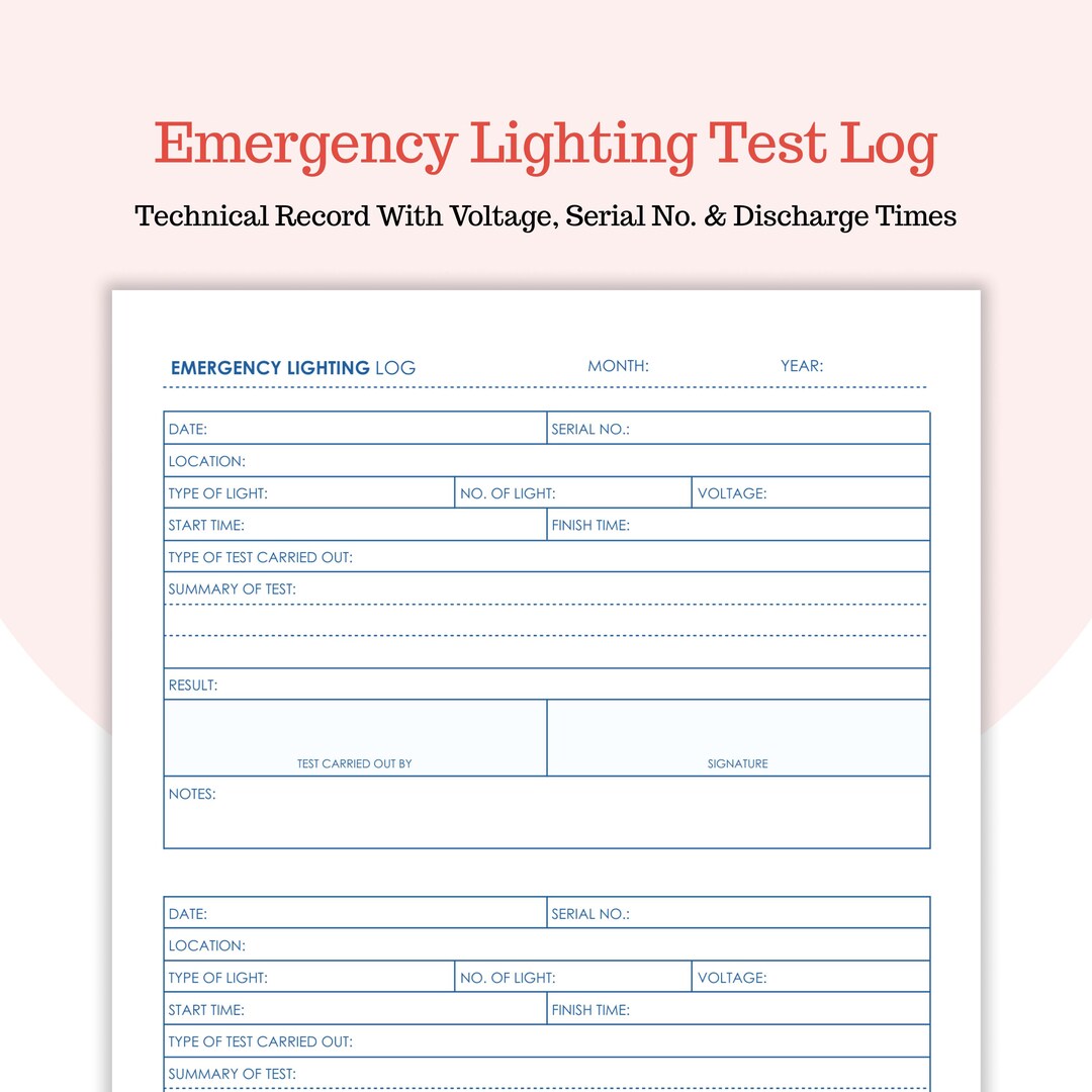 Emergency Light Test Sheet - Start and Finish Time - Voltage and Serial ...