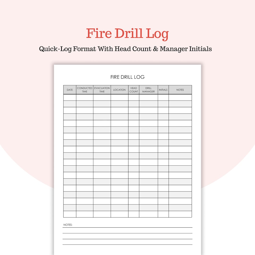 Fire Drill Log Sheet - Evacuation Time Tracker - Head Count Record ...