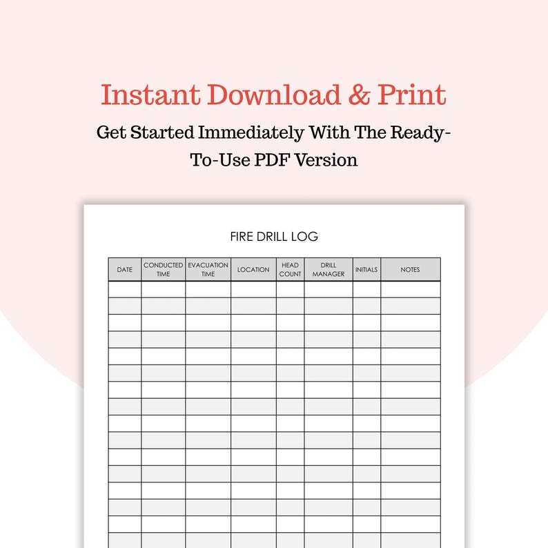 Fire Drill Log Sheet - Evacuation Time Tracker - Head Count Record ...