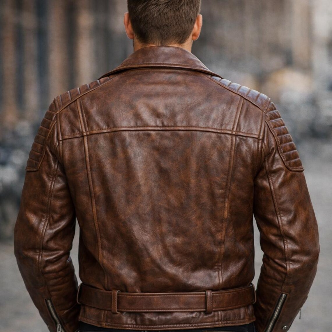 Leather Biker Jacket – Genuine Motorcycle Jacket, Classic Slim Fit ...