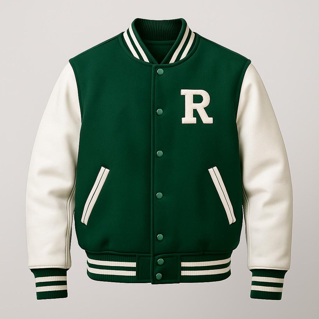 Varsity Jacket Wool Body With Leather Sleeves Classic Letterman Style ...