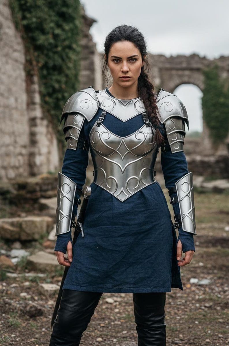 Medieval Silver Armor Breastplate, Arm Bracers, LARP Cosplay Costume - Etsy
