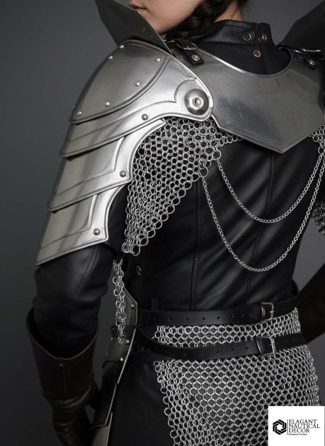 Steel Lady Gorget and Pauldron Armor Set, Chainmail LARP Costume - Etsy