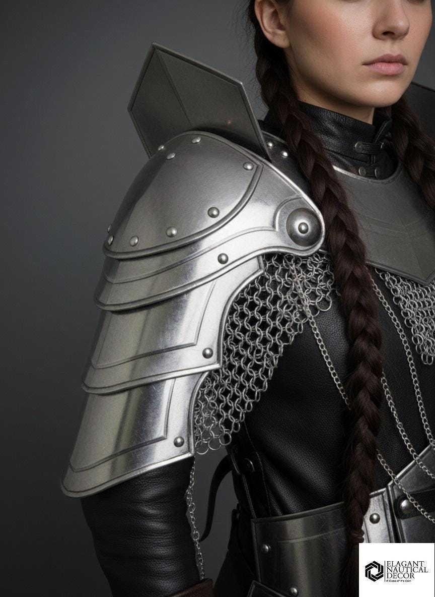 Steel Lady Gorget and Pauldron Armor Set, Chainmail LARP Costume - Etsy