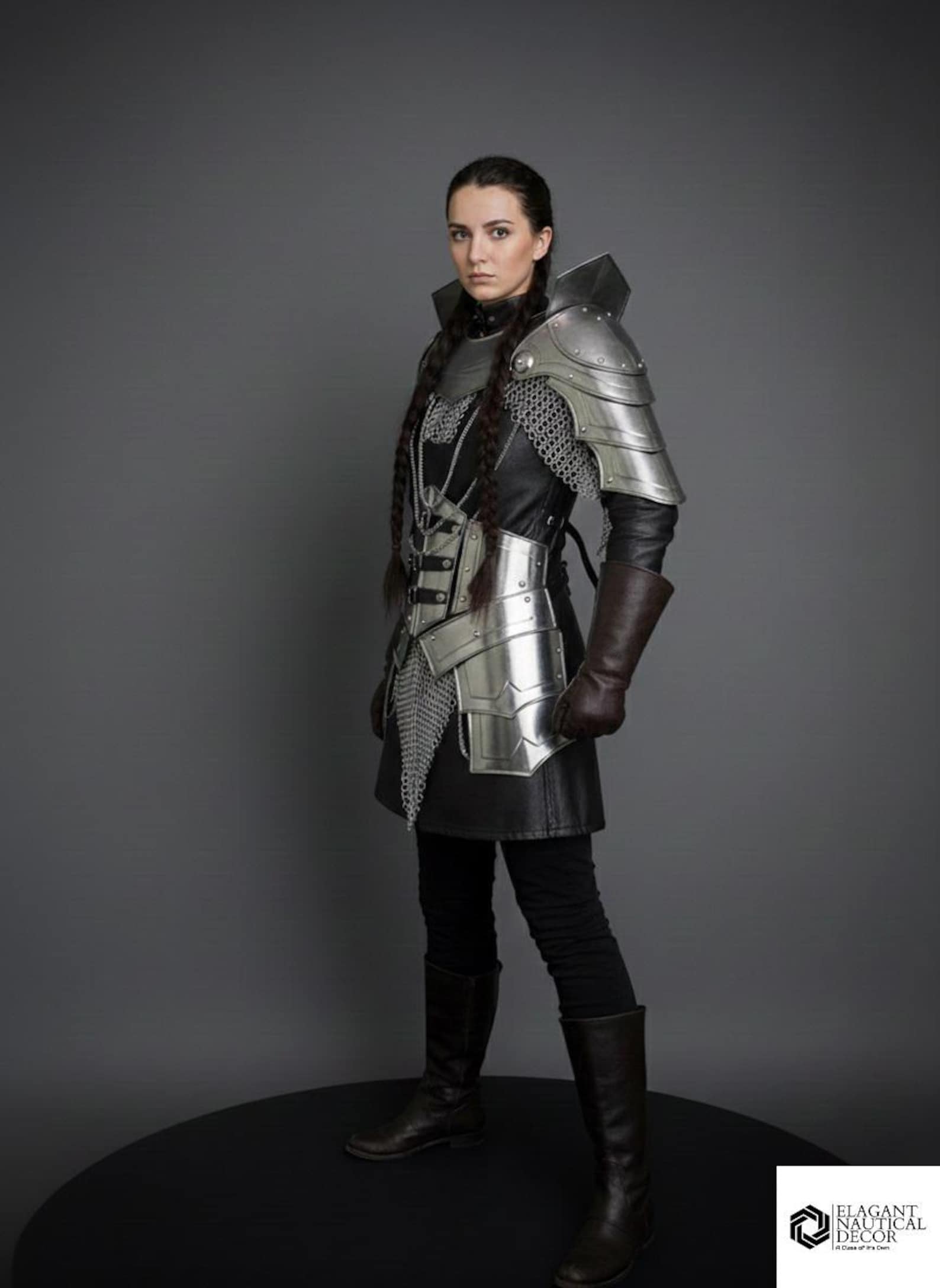 Steel Lady Gorget and Pauldron Armor Set, Chainmail LARP Costume - Etsy