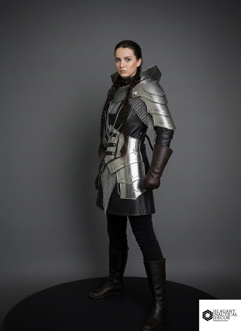 Steel Lady Gorget and Pauldron Armor Set, Chainmail LARP Costume - Etsy