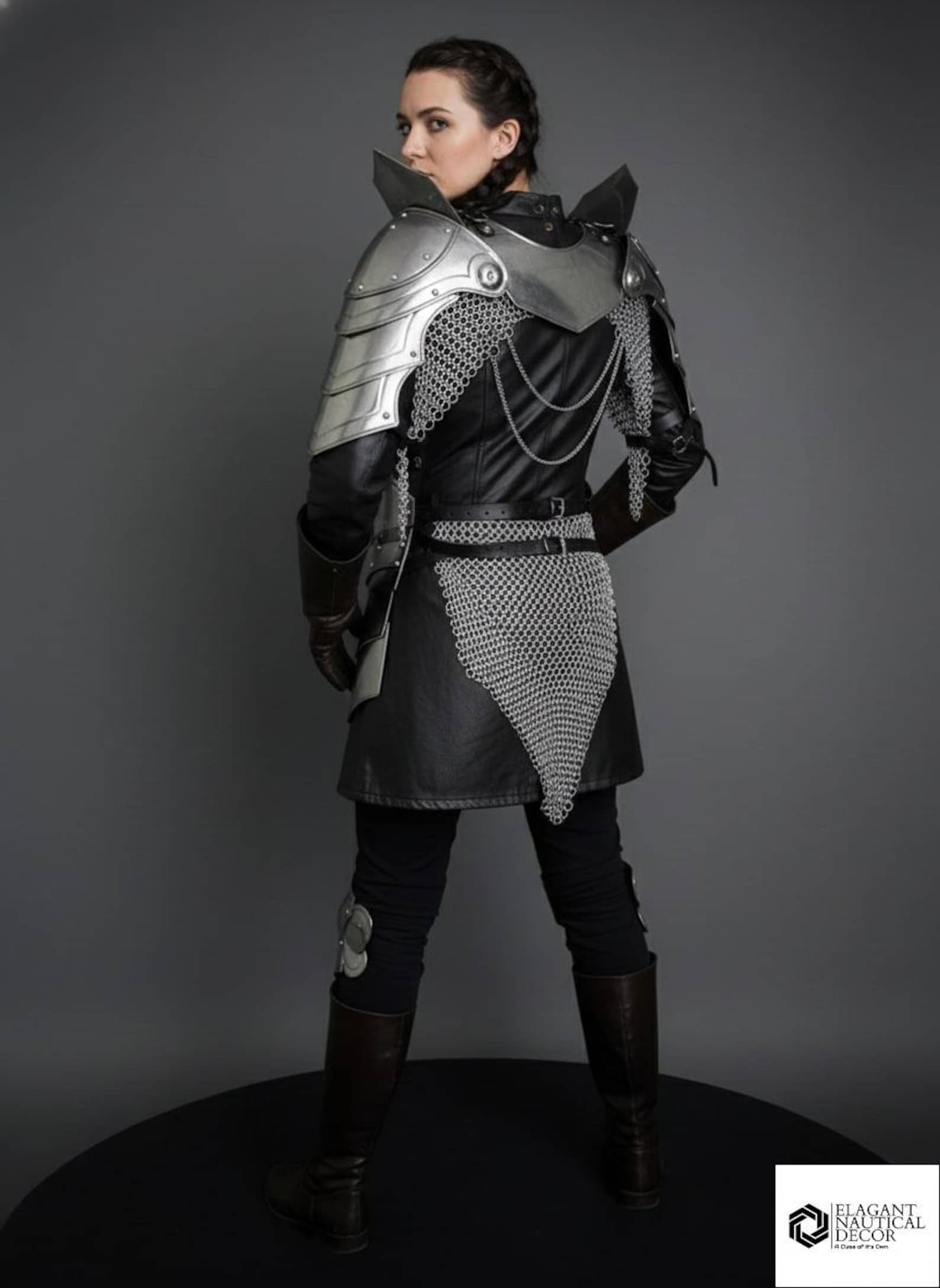 Steel Lady Gorget and Pauldron Armor Set, Chainmail LARP Costume - Etsy