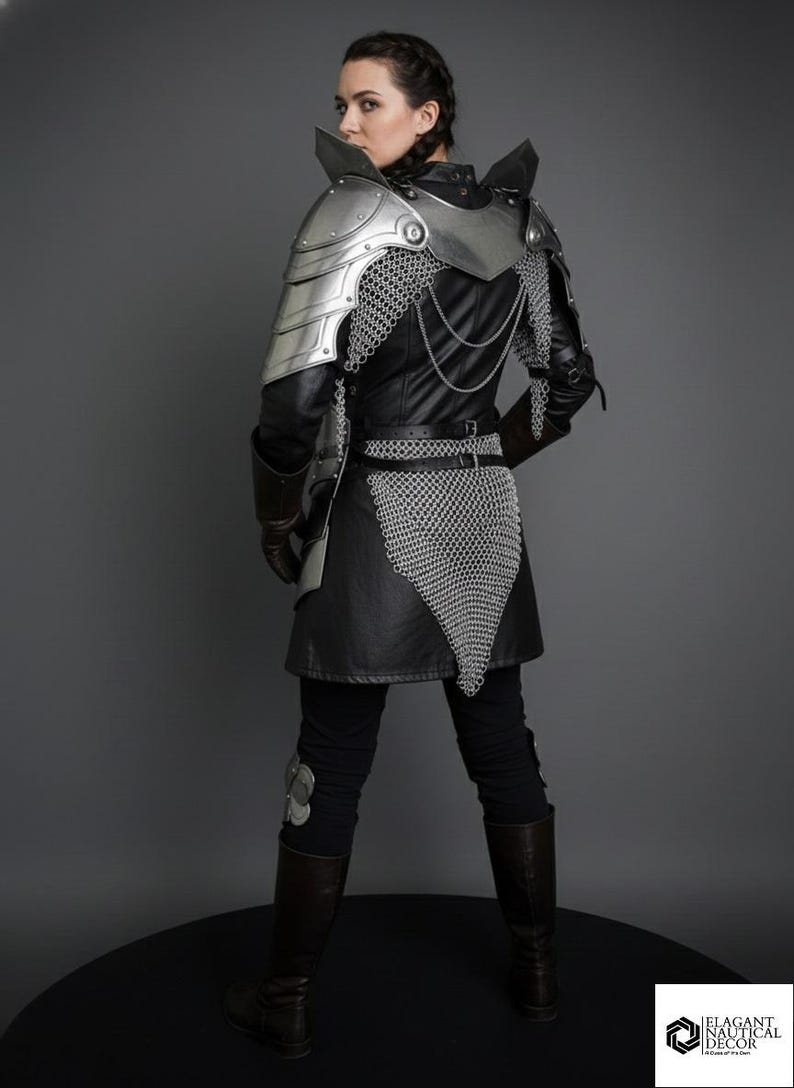 Steel Lady Gorget and Pauldron Armor Set, Chainmail LARP Costume - Etsy