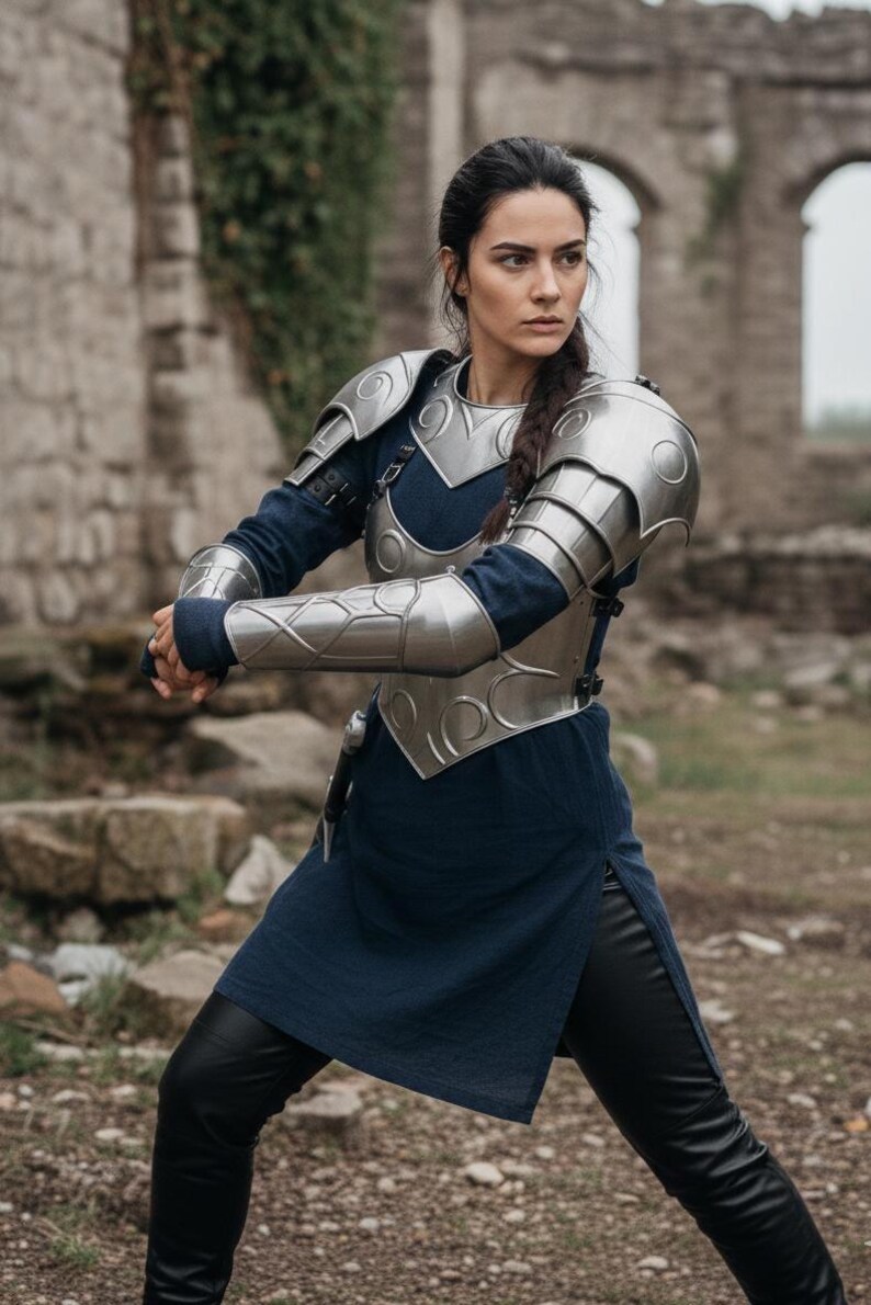 Medieval Silver Armor Breastplate, Arm Bracers, LARP Cosplay Costume - Etsy