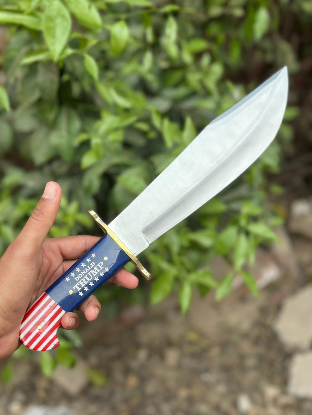 Carbon Steel Trump Bowie Knife, Acrylic Flag Handle, Full Tang Hunting ...