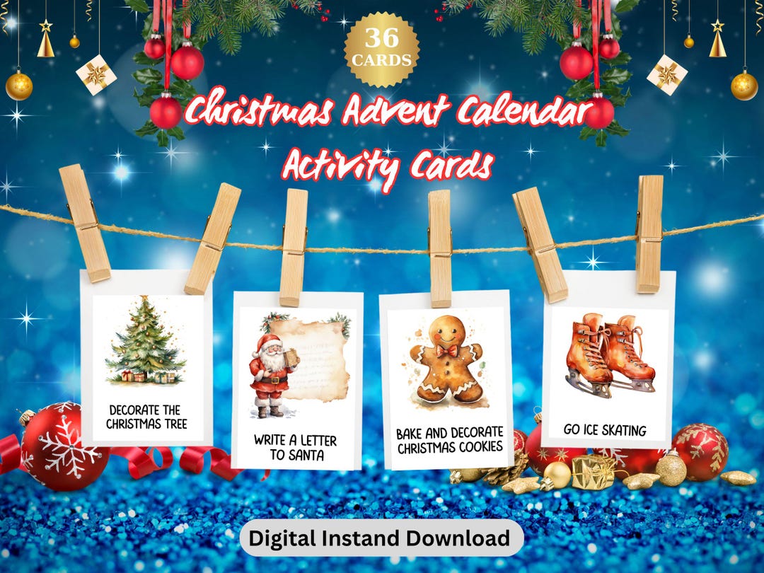 Printable Christmas Advent Calendar Cards – 36 Watercolor Christmas ...