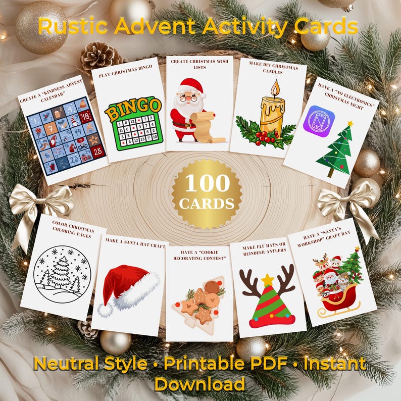 Editable Christmas Advent Calendar Activity Cards – 100 Canva Templates ...