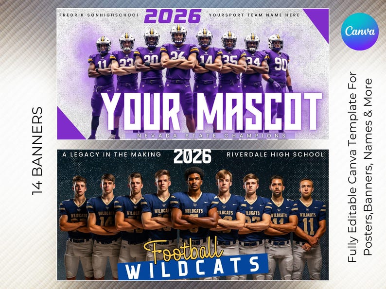 Sports Banner Canva Templates Bundle – 14 Editable Team Posters, Senior ...