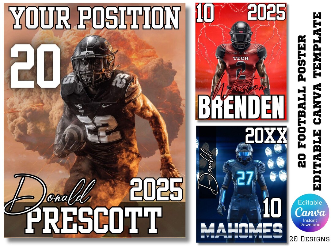 20 Editable Football Poster Templates for Canva, Senior Night Flyer ...