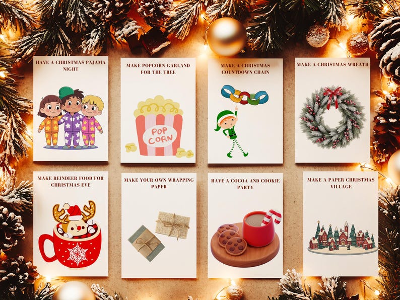 Editable Christmas Advent Calendar Activity Cards – 100 Canva Templates ...