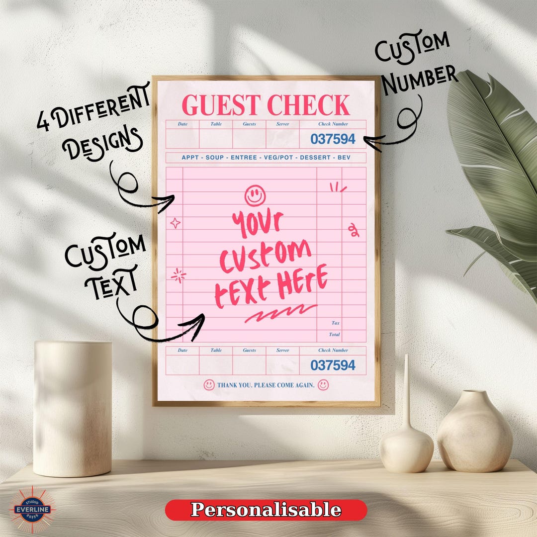 Custom Guest Check Print – Retro Guest Check Design, Vintage Style Wall ...
