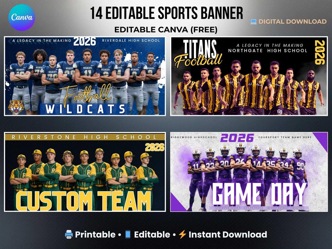Sports Banner Canva Templates Bundle – 14 Editable Team Posters, Senior ...