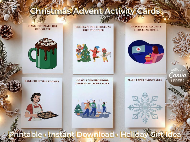 Editable Christmas Advent Calendar Activity Cards – 100 Canva Templates ...