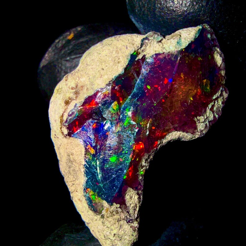 Ethiopian Black Fire Opal Rough, Natural Gemstone (22x14x10 Mm) - Etsy