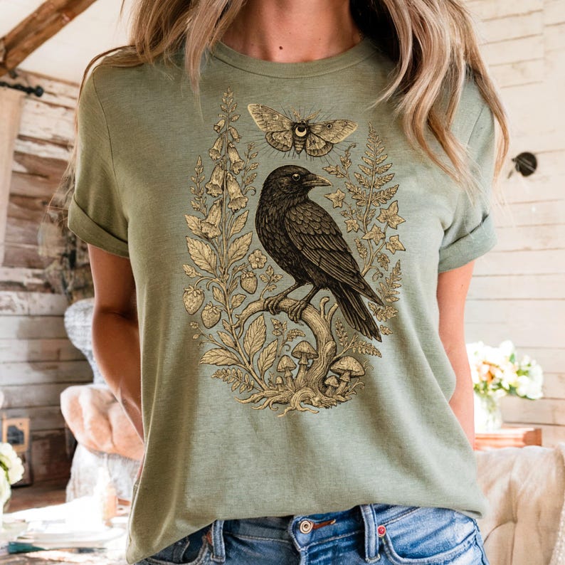 Raven Moth Lino Cut Style Vintage Floral Cottagecore Shirt, Wildflower ...