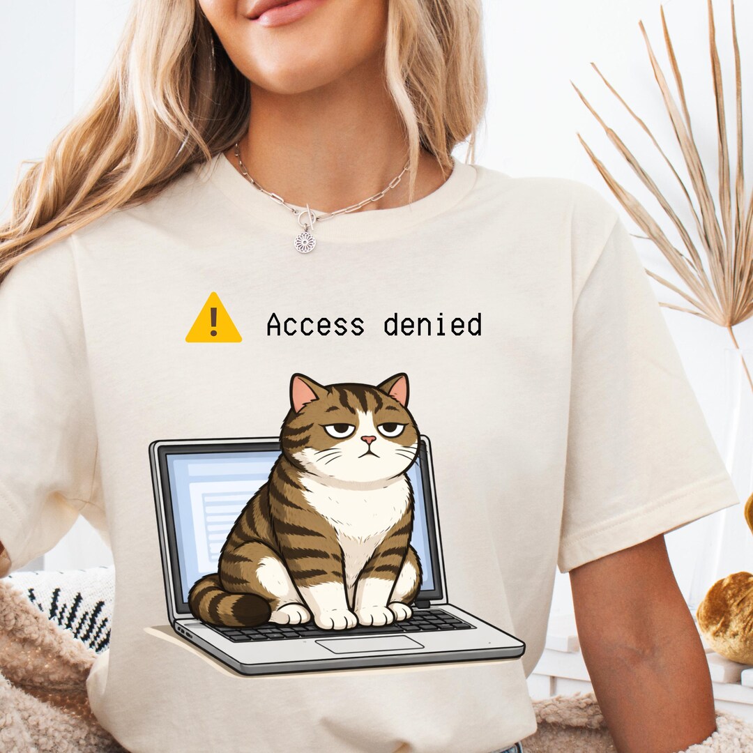 Funny Cat T-shirt Laptop WFH Tech Meme Retro Humour Tee, Gift for Cat ...