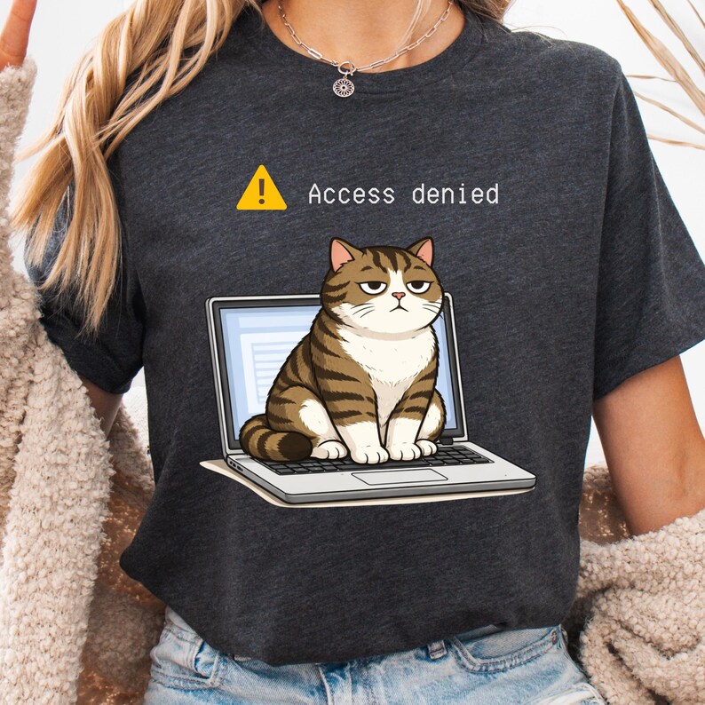 Funny Cat T-shirt Laptop WFH Tech Meme Retro Humour Tee, Gift for Cat ...