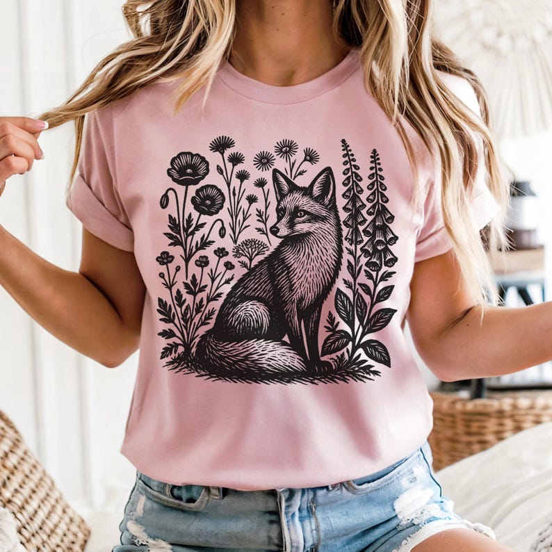 Flower Fox Boho Shirt | Vintage Floral Cottagecore Tee | Wildflower ...