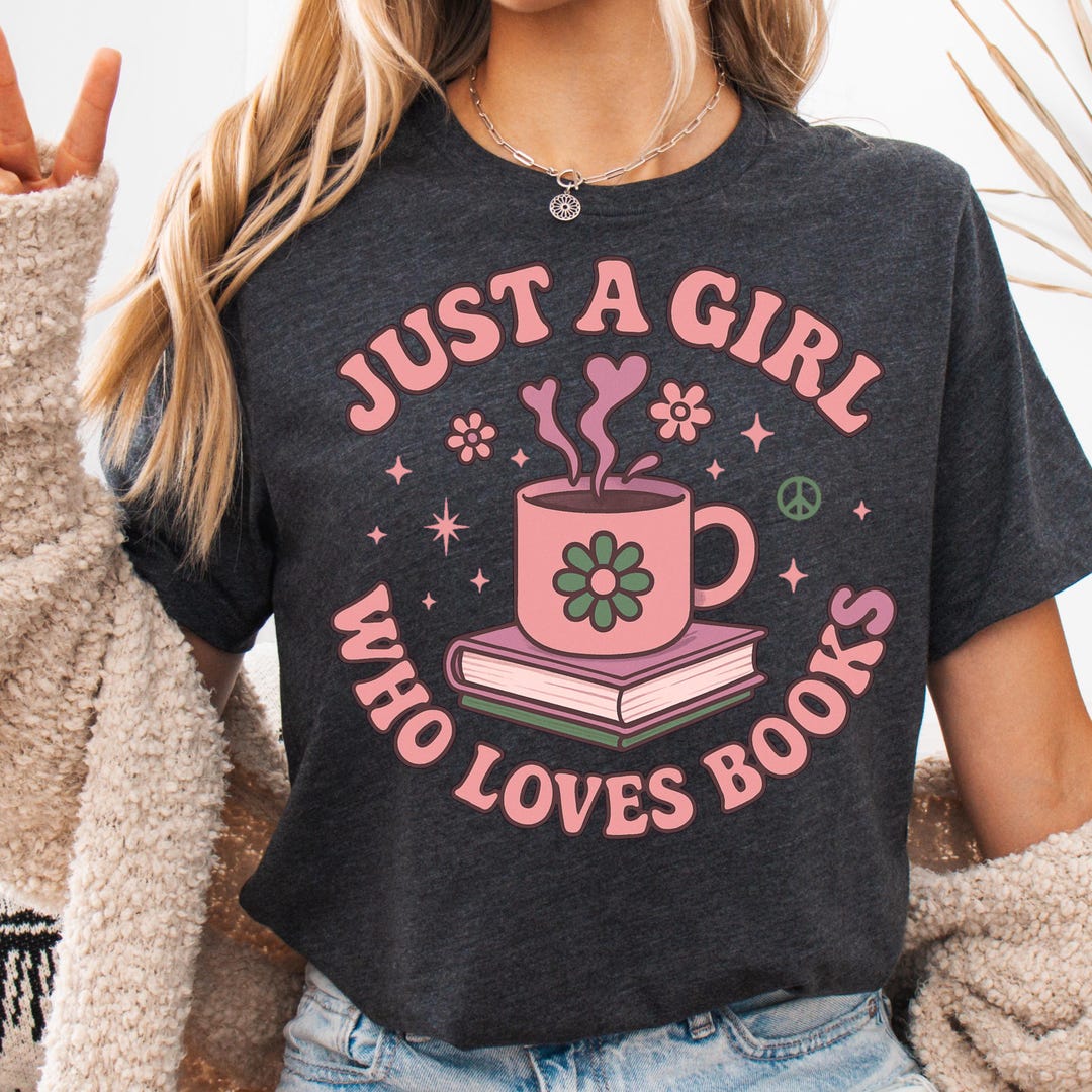 Just a Girl Retro Groovy 70s Style T-shirt for Book Lover. Gift for ...