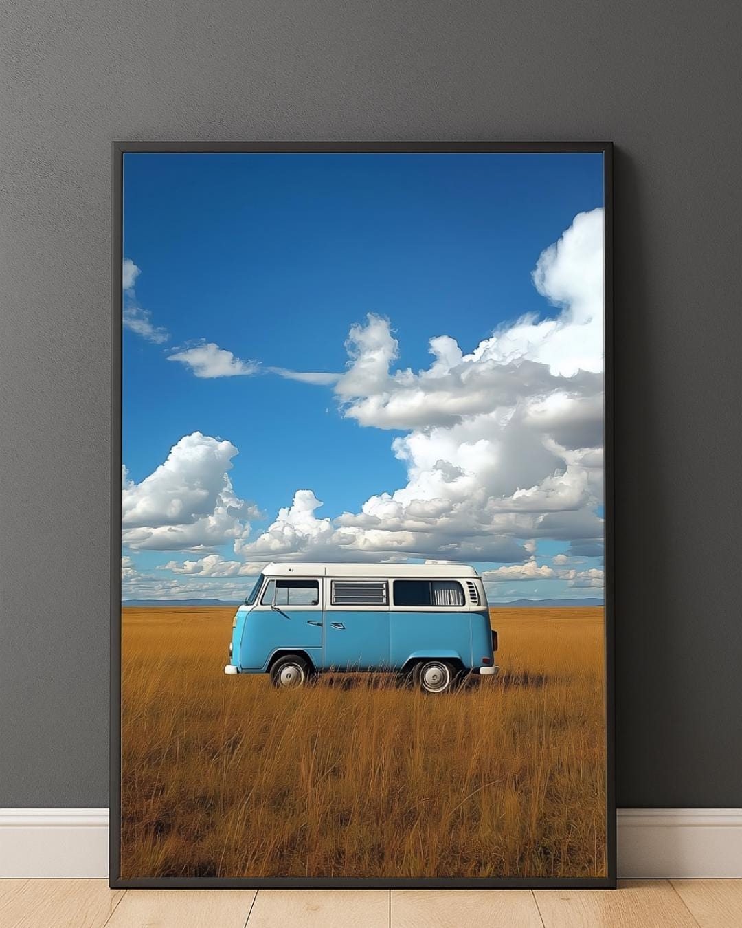 Vintage Blue Camper Van Poster, Retro Travel Print (digital Download ...