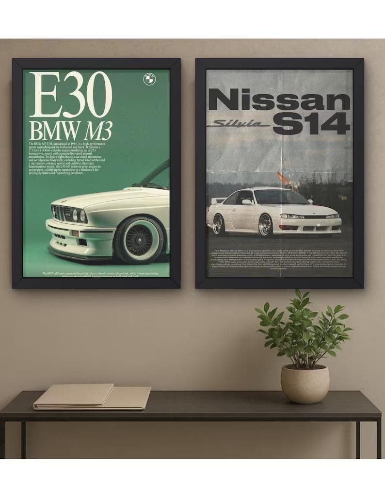 Bmw E30 M3 Poster + Nissan Silvia S14 Print Set | JDM Car Wall Art Pack ...