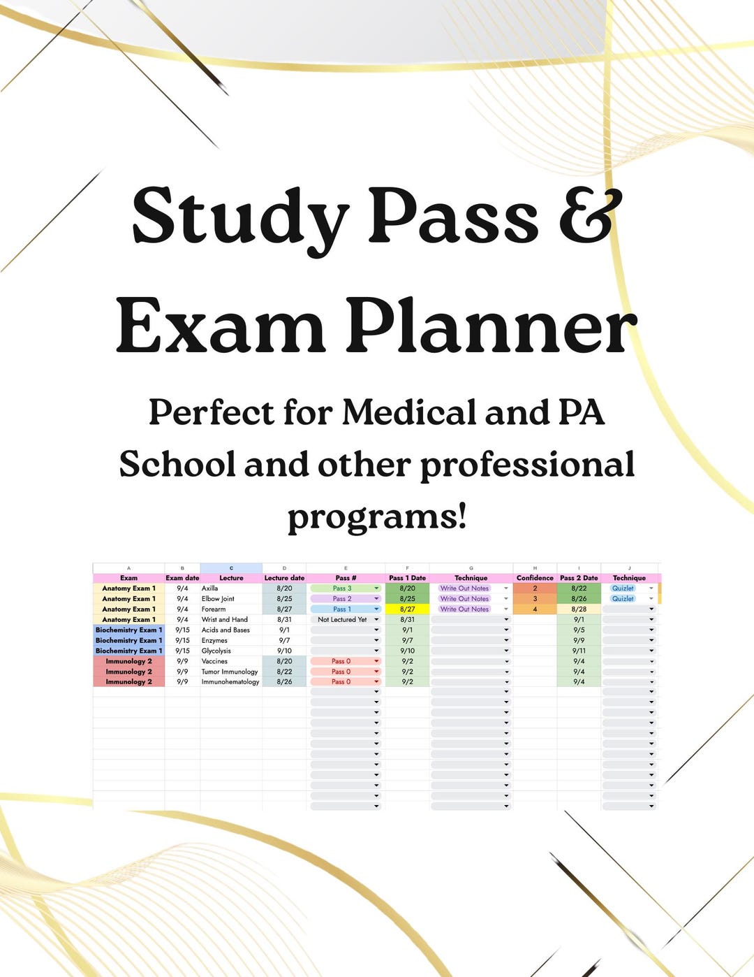 Study Pass & Exam Planner | Google Sheets Template | Digital Download ...