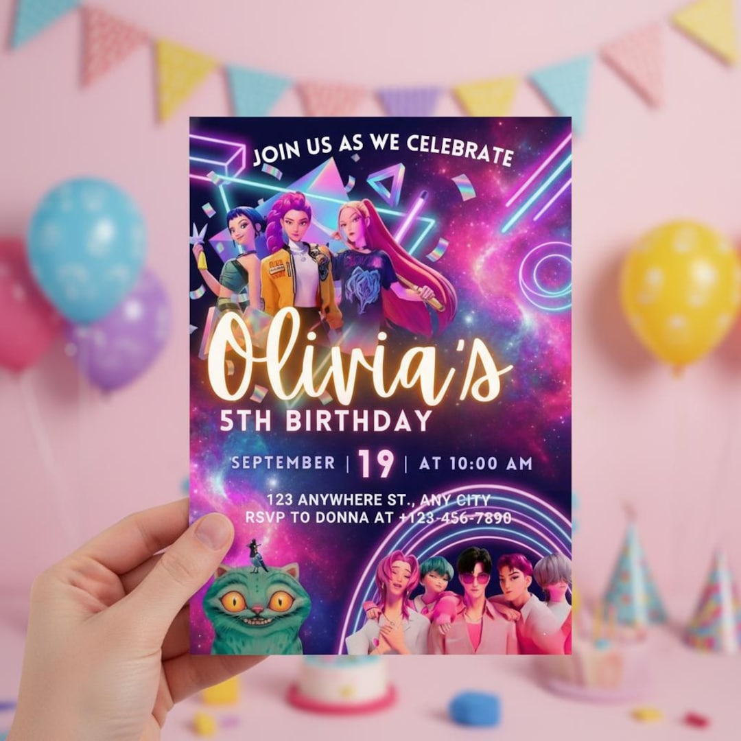 Kpop Birthday Invitation | Kpop Demon Hunters Birthday Invitation ...