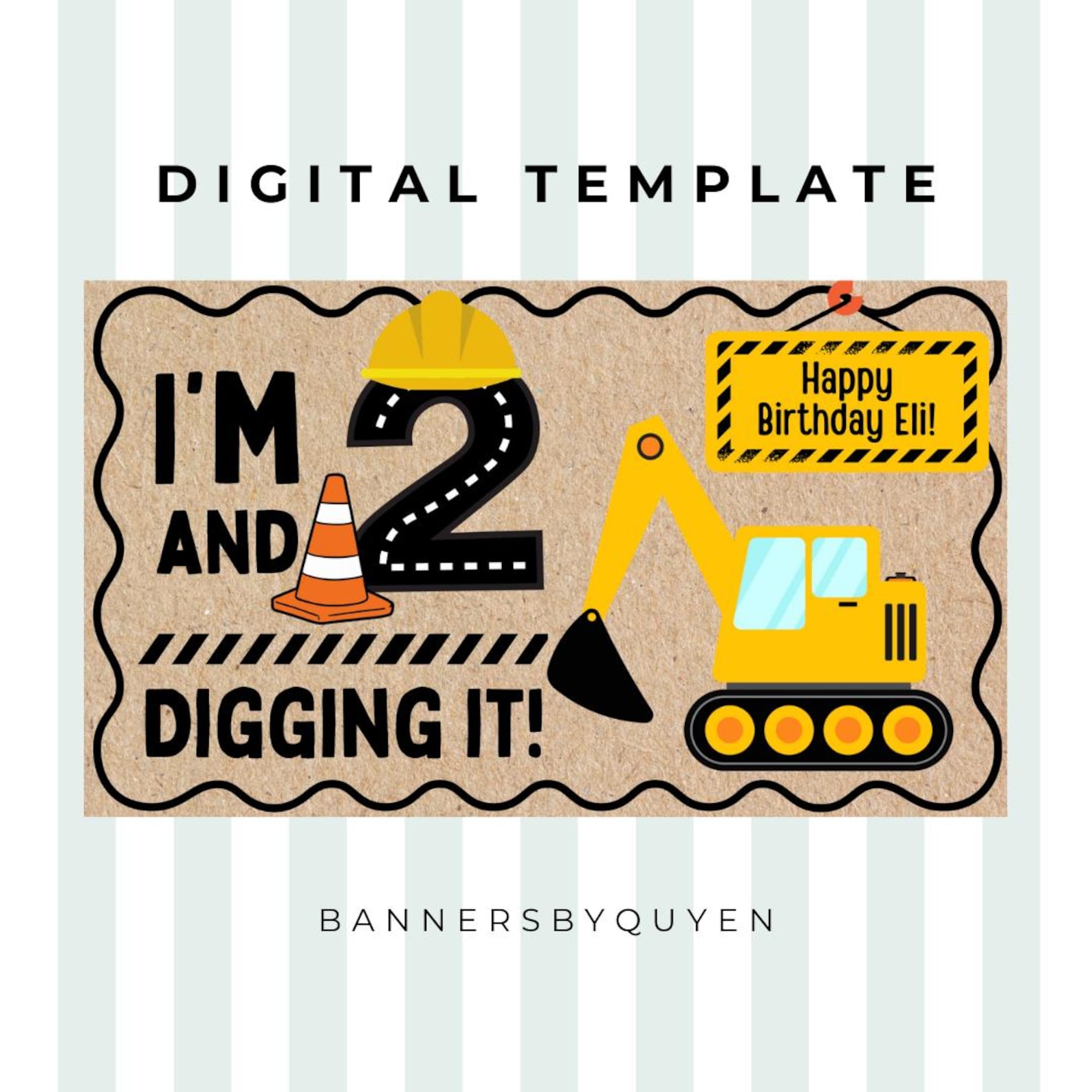 Construction Birthday Banner Template | Editable Excavator Party Decor ...