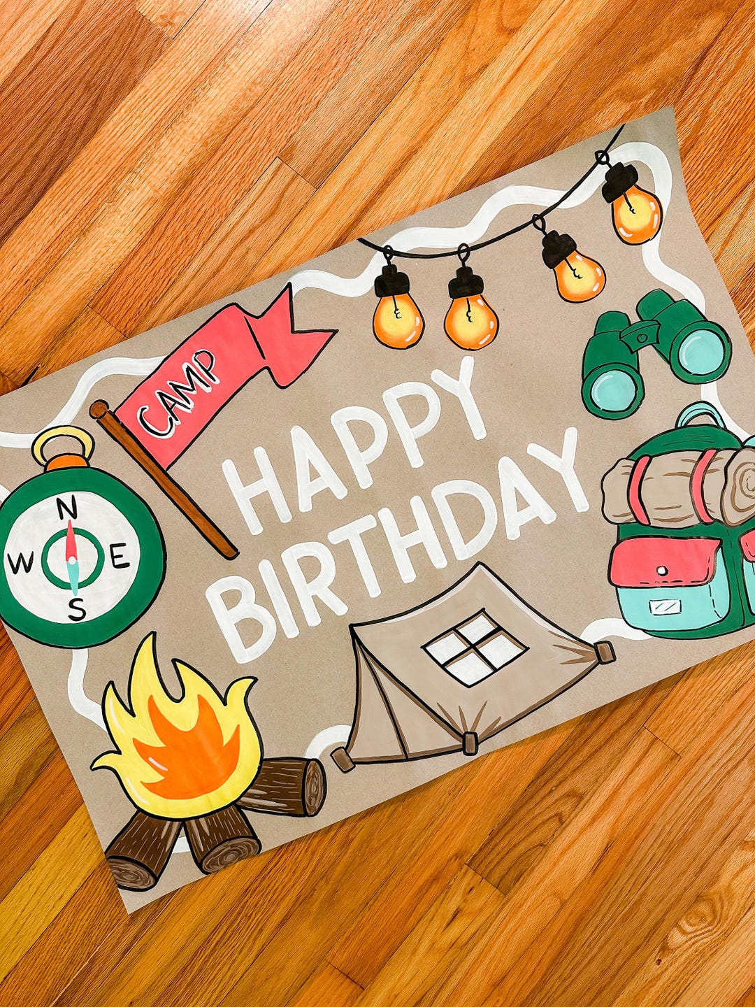Pre-made: Camp Themed Happy Birthday - Mini Banner - Etsy